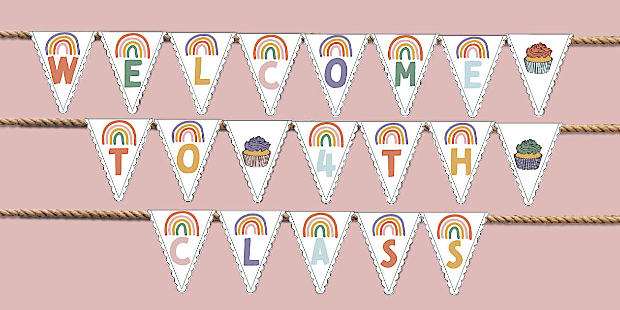 Muted Botanical Themed Welcome to 4th Class Display Bunting