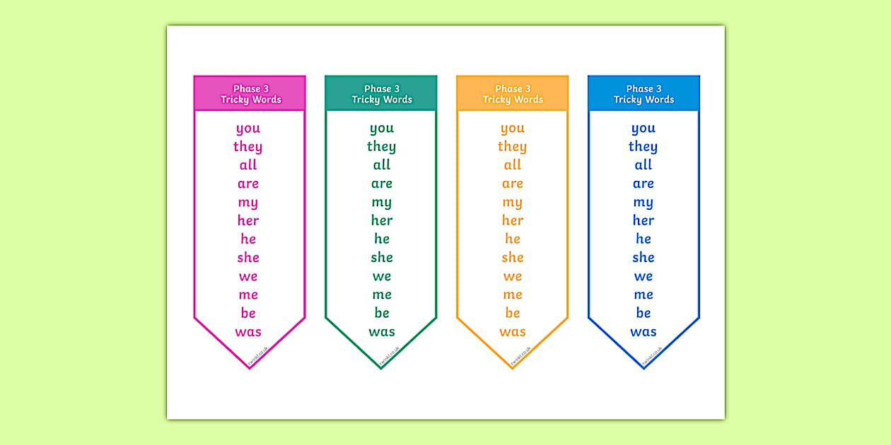 Cursive Phase 3 Tricky Word Bookmarks (teacher made)