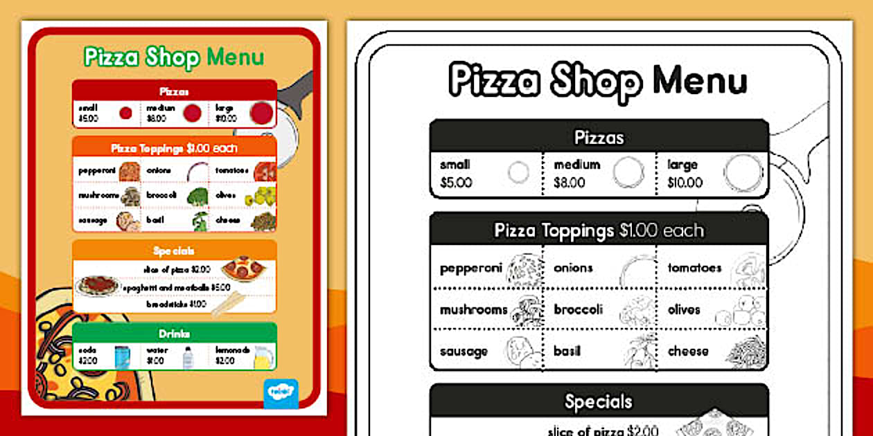 Editable Pizza Shop Dramatic Play Menu Sign - Twinkl