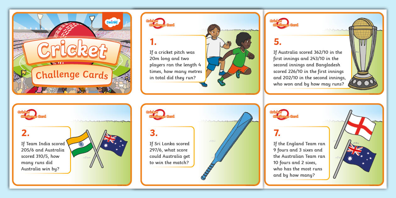 Maths Cricket-Themed Challenge Cards | Maths F-2 - Twinkl