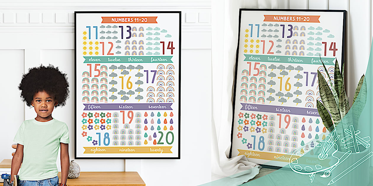 Numbers 11-20 Muted Rainbow-Themed Poster - Twinkl