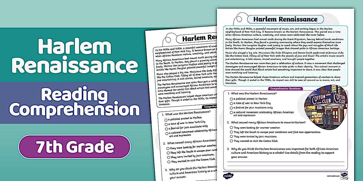 7th Grade Harlem Renaissance Reading Passage Comprehension
