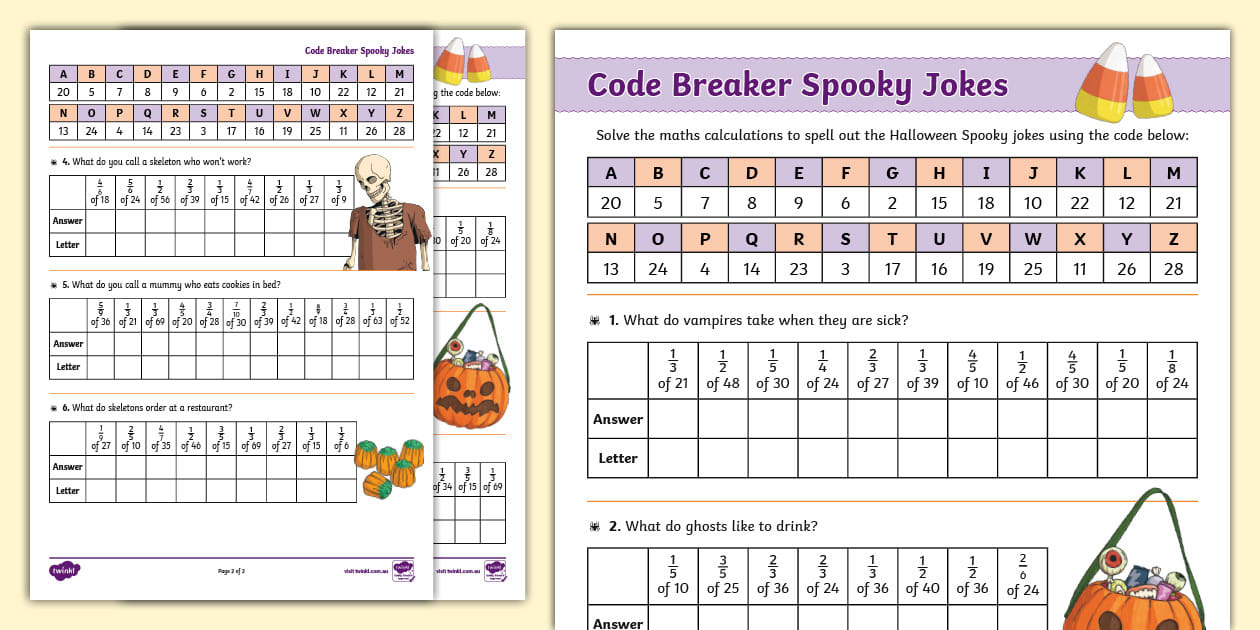 Halloween Jokes Code-Breaker Activity - Years 5-6 - Maths