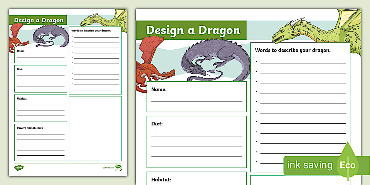 Design a Dragon Activity, dragon fact file (teacher made)