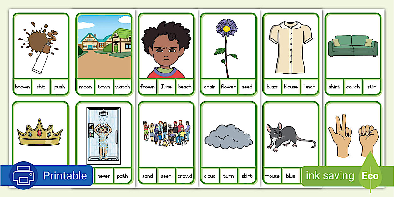 Grade 3 Phonics: ou and ow sound peg card activity - Twinkl