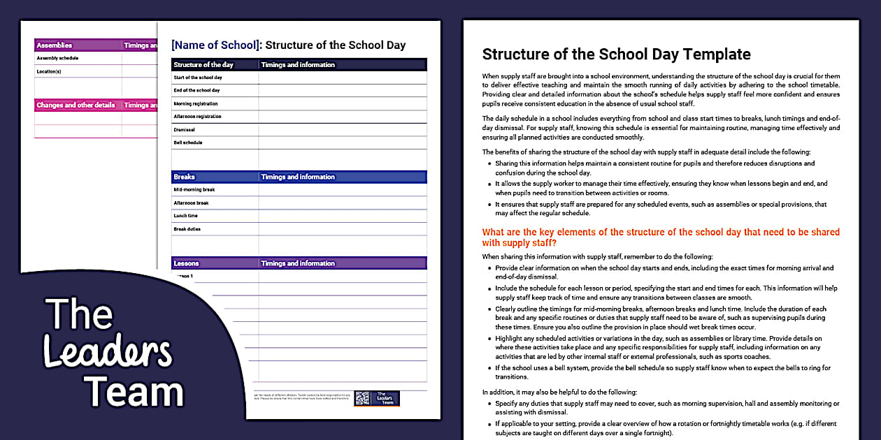 Structure of the School Day Template - SLT (teacher made)