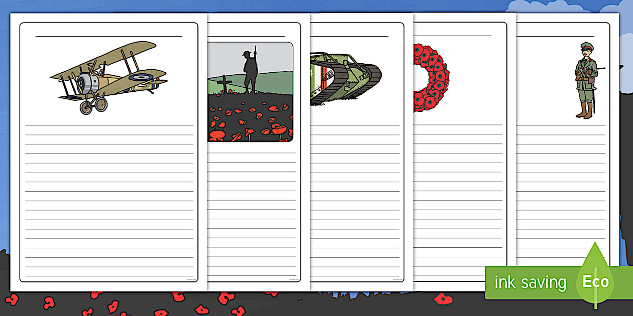 Black and White Remembrance Day Writing Frames - Twinkl