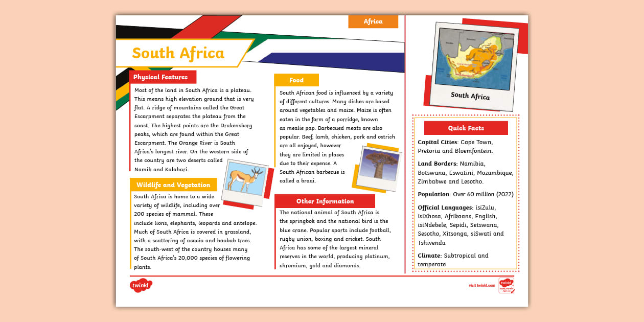 KS2 South Africa Fact File - Geography - Twinkl