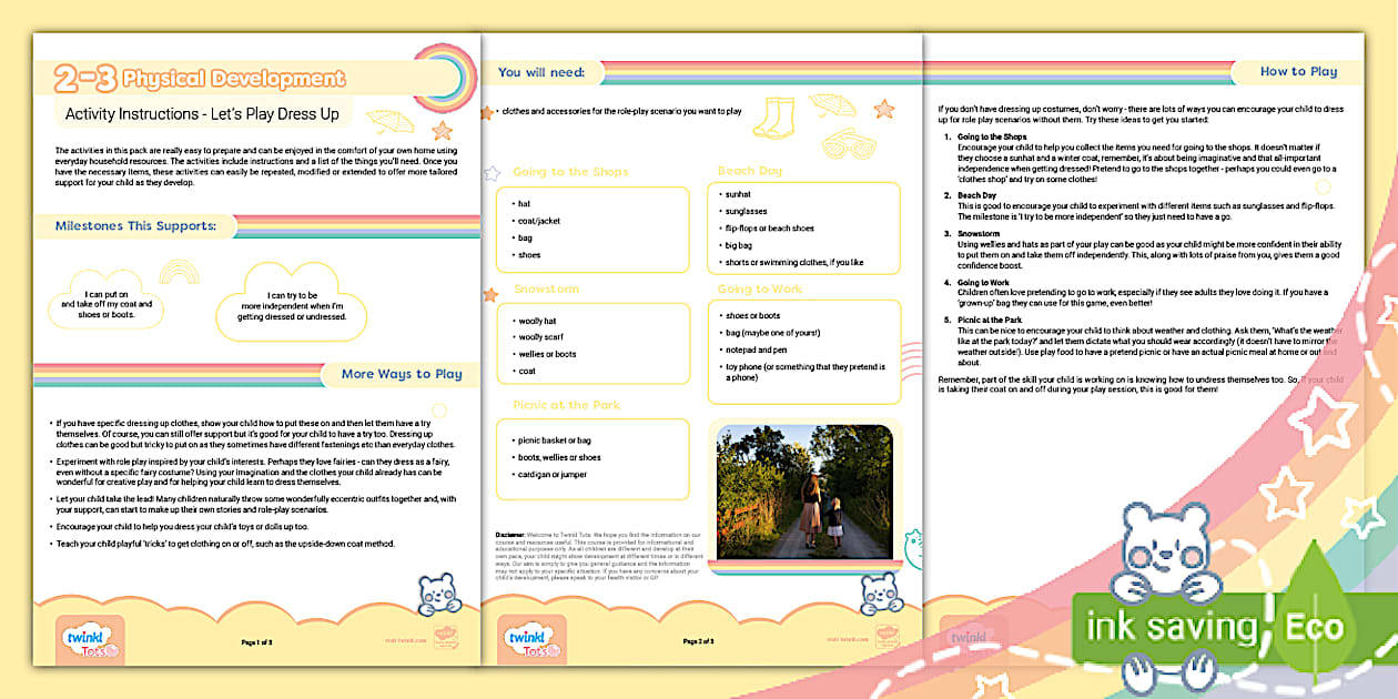 Age 2-3 Physical Development - Let's Play Dress Up - Twinkl