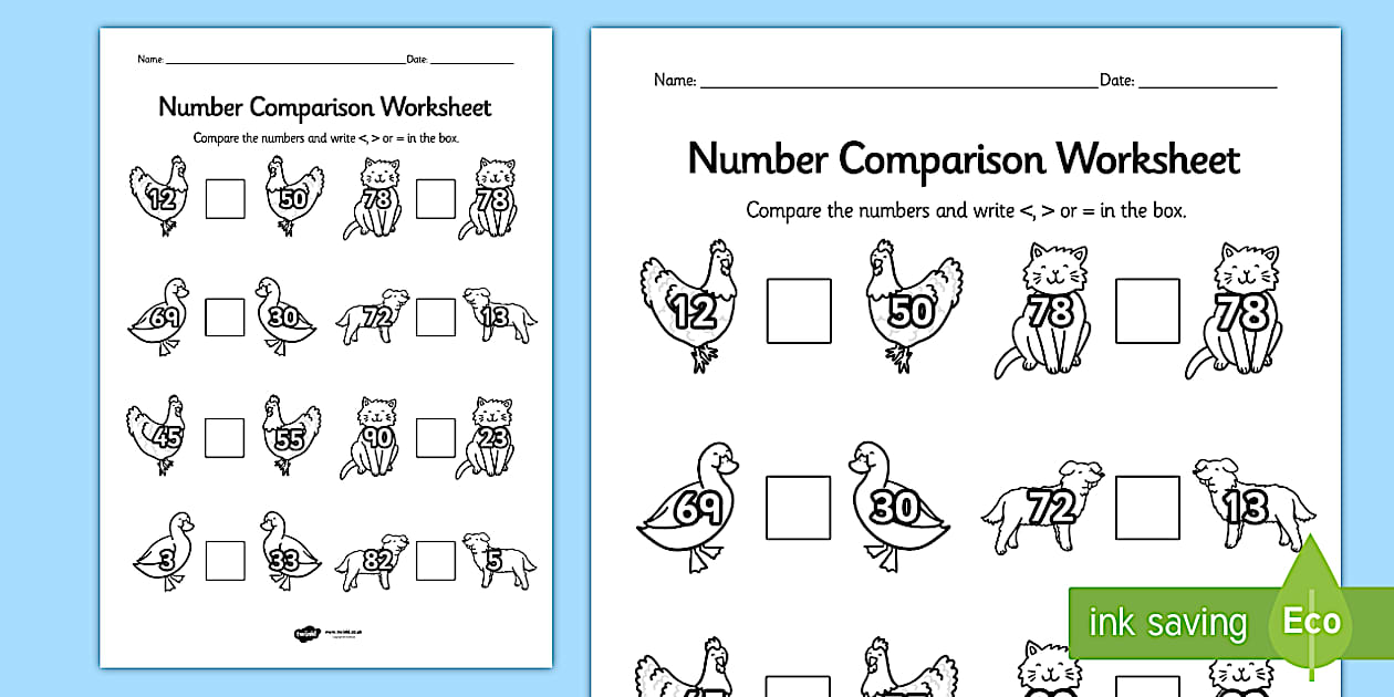 Higher Ability The Little Red Hen Number Comparison Worksheets