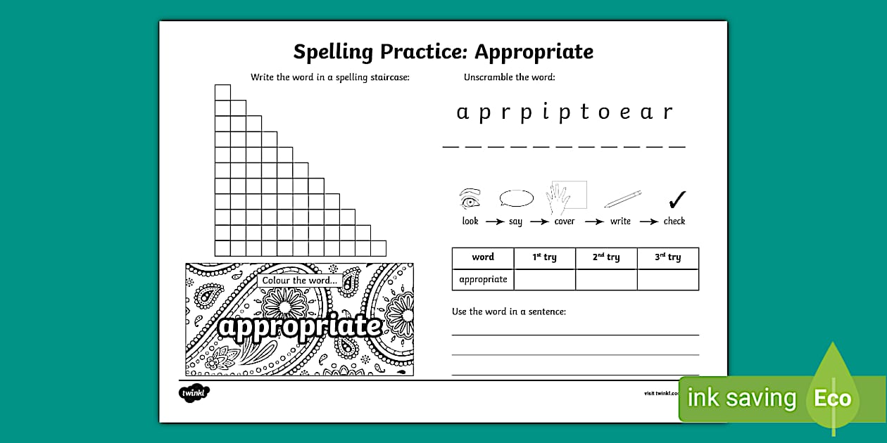 Appropriate Spelling Practice Worksheet (teacher made)