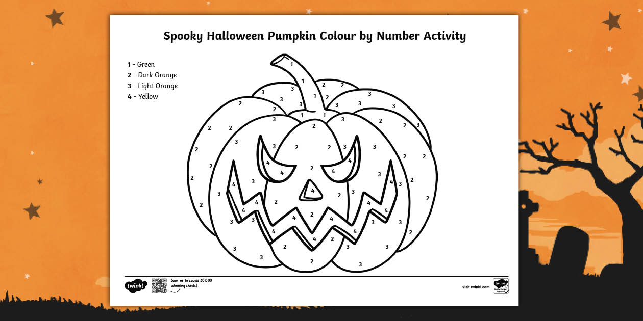 Spooky Colour by Number Pumpkin for Halloween (teacher made)