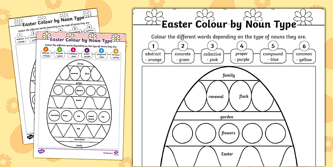 Easter Colour by Noun Type Worksheet - Twinkl