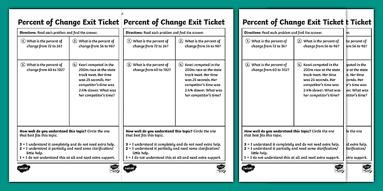 Seventh Grade Percent of Change Exit Ticket (Teacher-Made)