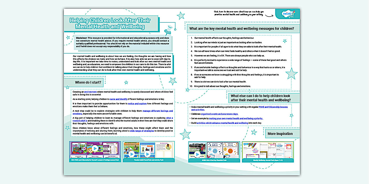 Helping Children Look After Their Mental Health and Wellbeing