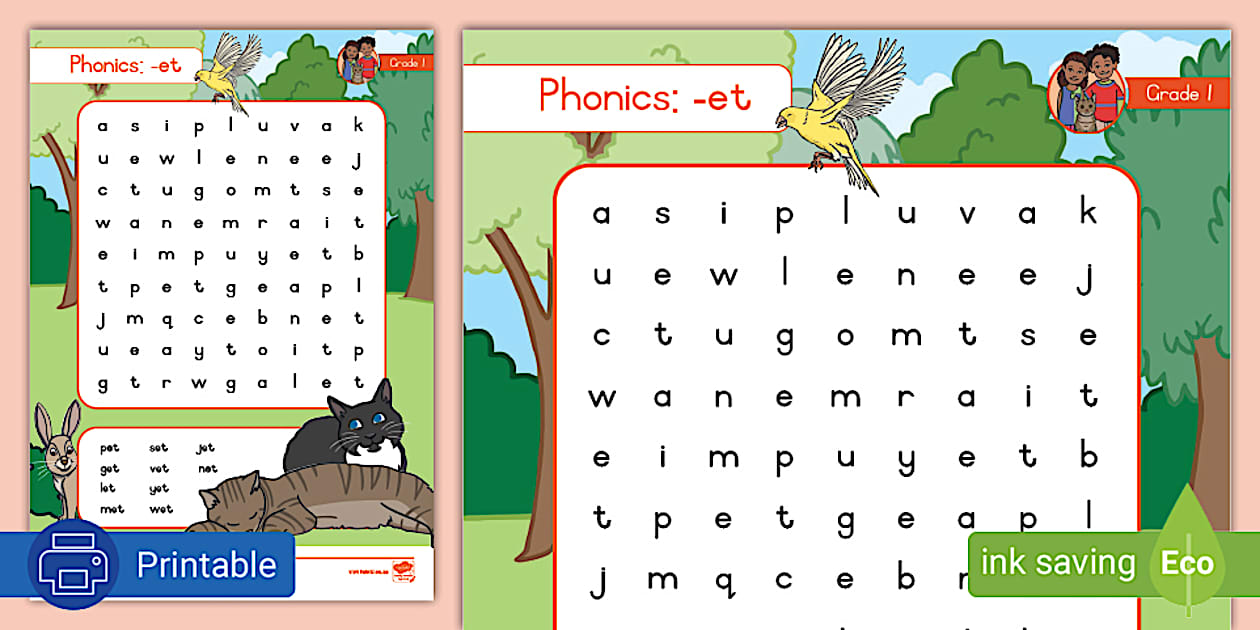 Grade 1 Phonics: -et Wordsearch (teacher made) - Twinkl