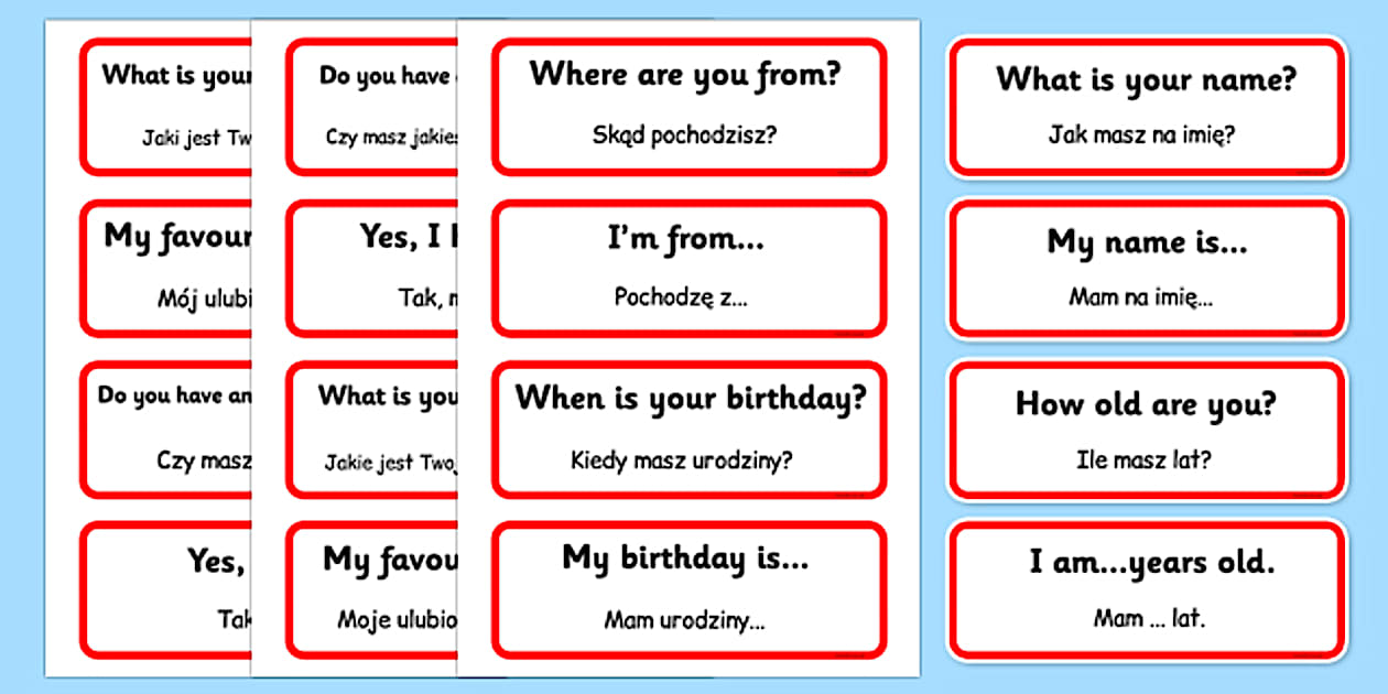 Basic Phrases Word Cards Polish Translation - Twinkl