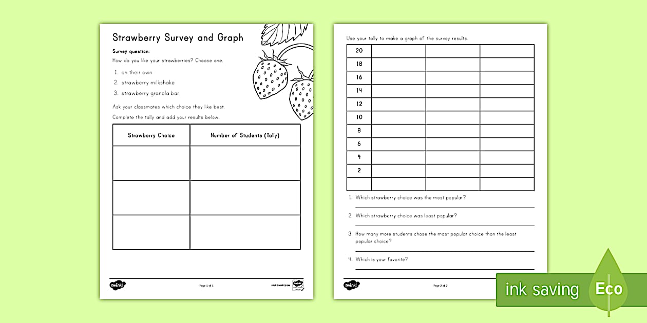 Strawberry Survey and Graph Worksheet / Worksheet - Twinkl