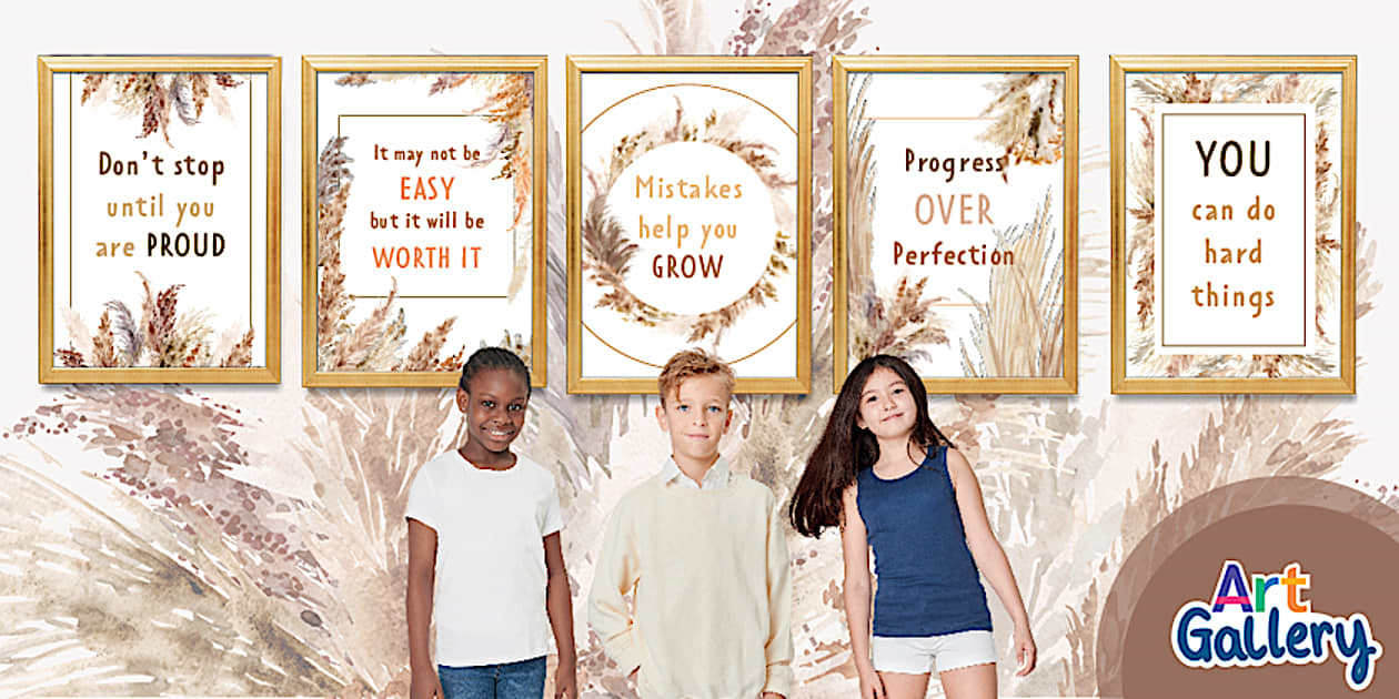 Growth Mindset Pampas Boho Neutral Inspirational Posters