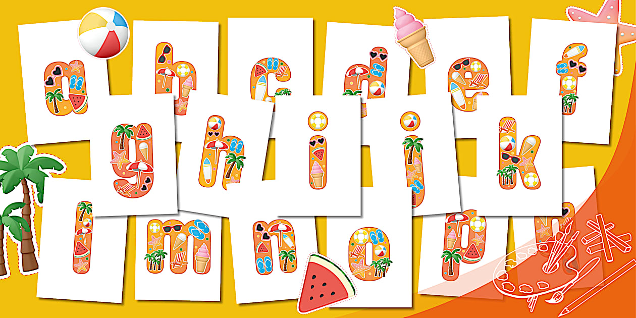 Lower Case Alphabet Summer-Themed Icons Letters Posters Pack