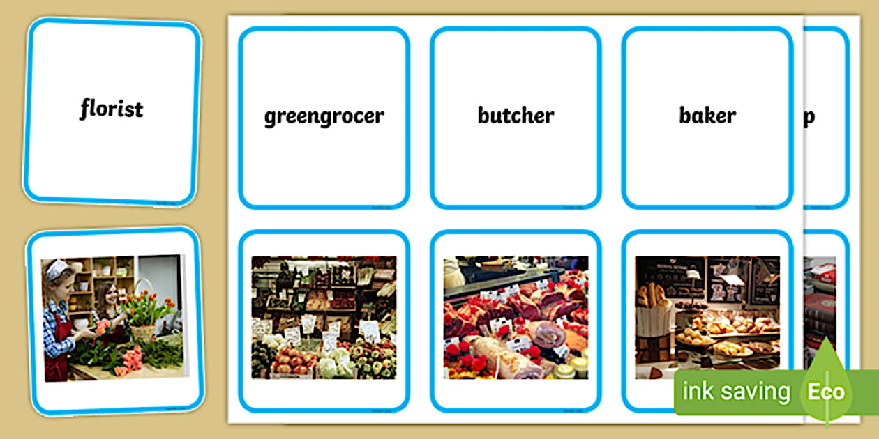 Different Types of Shops - Matching Cards - ESL Resource