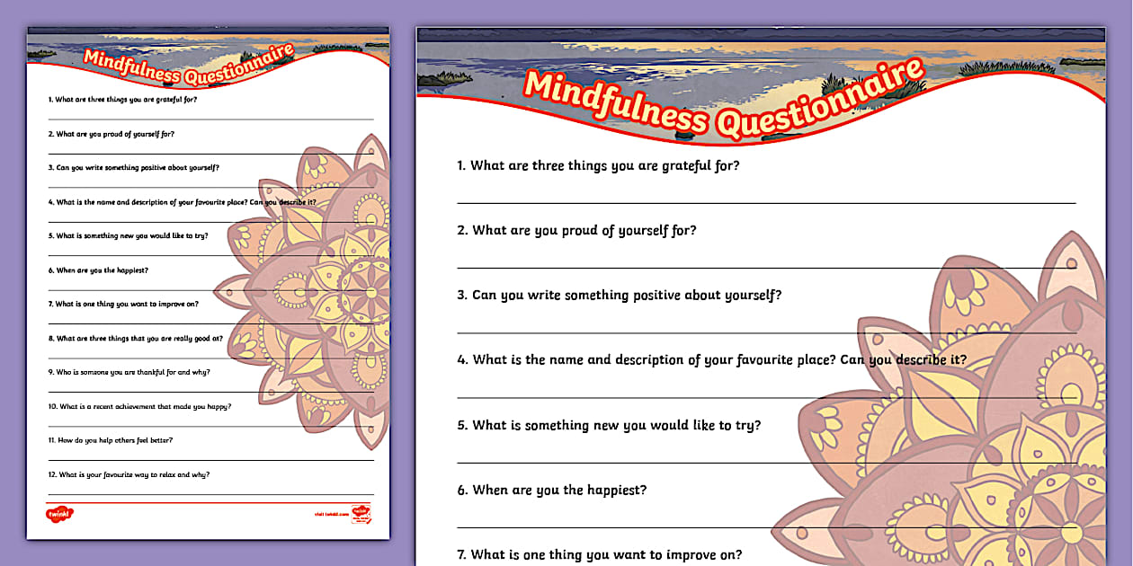 Mindfulness Questionnaire Activity (Teacher-Made) - Twinkl