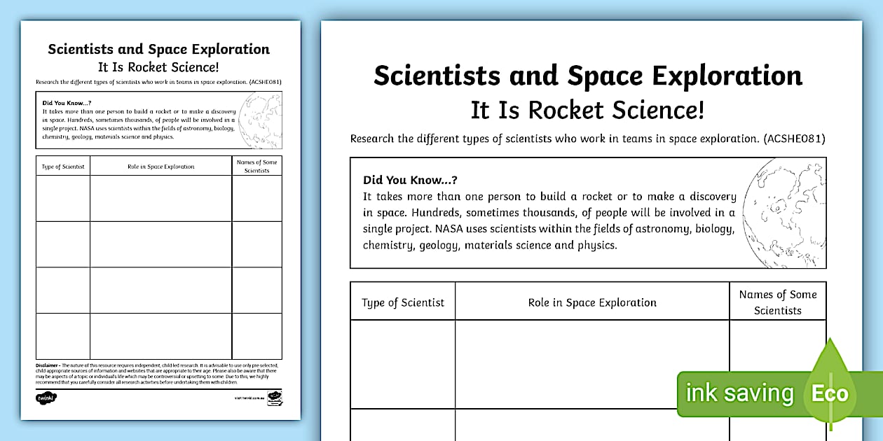 Space Exploration Scientists Writing Worksheet - Twinkl