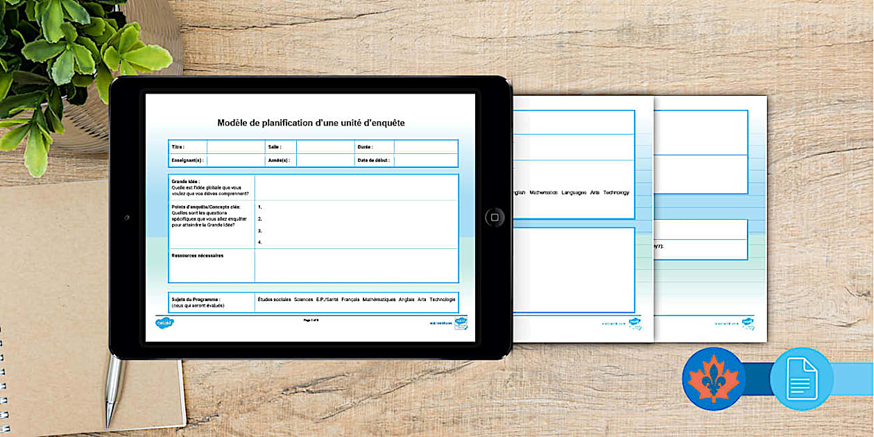 Canadian Editable Inquiry Unit Planning Template French