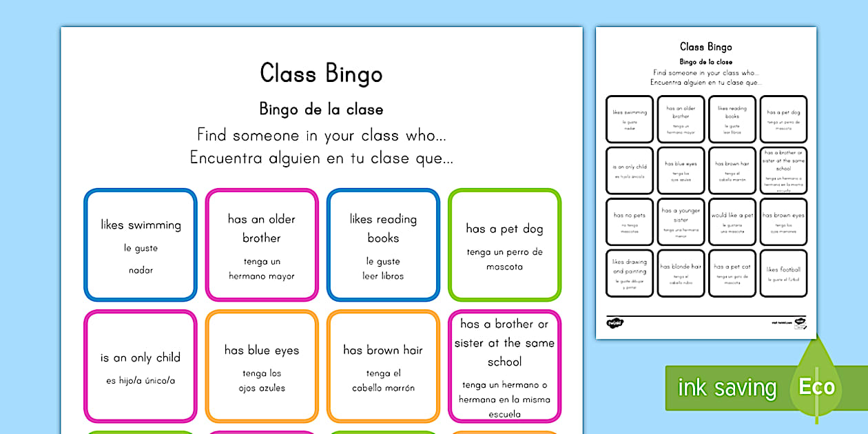 Class Welcome Transition Bingo Board English/Spanish - Class Welcome