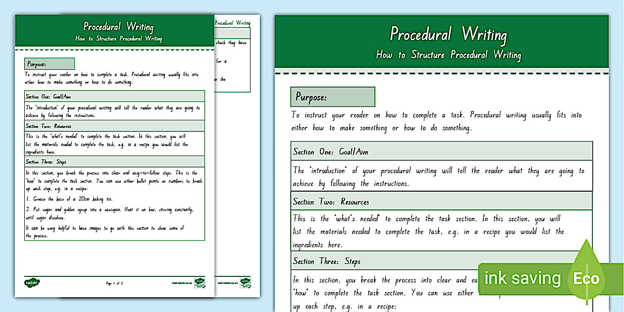 Level 3 Writing - Procedural Writing Structure Sheet
