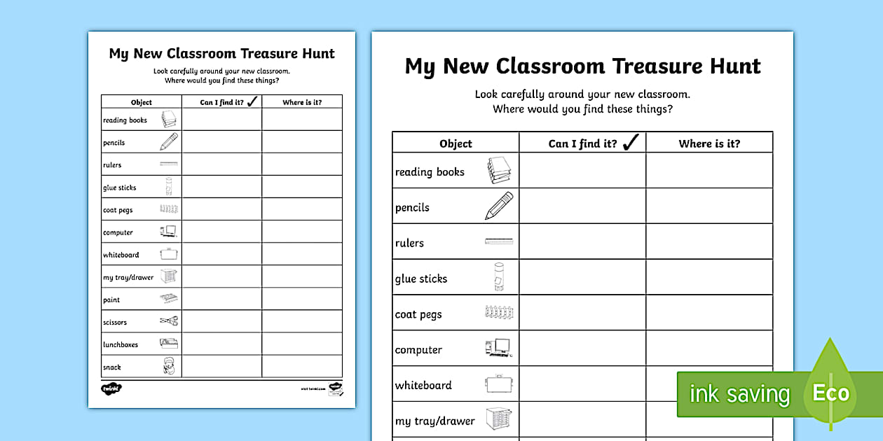 Editable My New Classroom Treasure Hunt (teacher made)