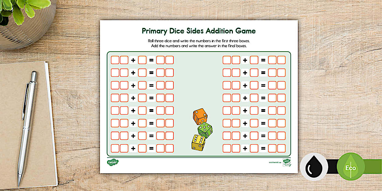 Primary Dice Sides Addition Game (professor feito) - Twinkl