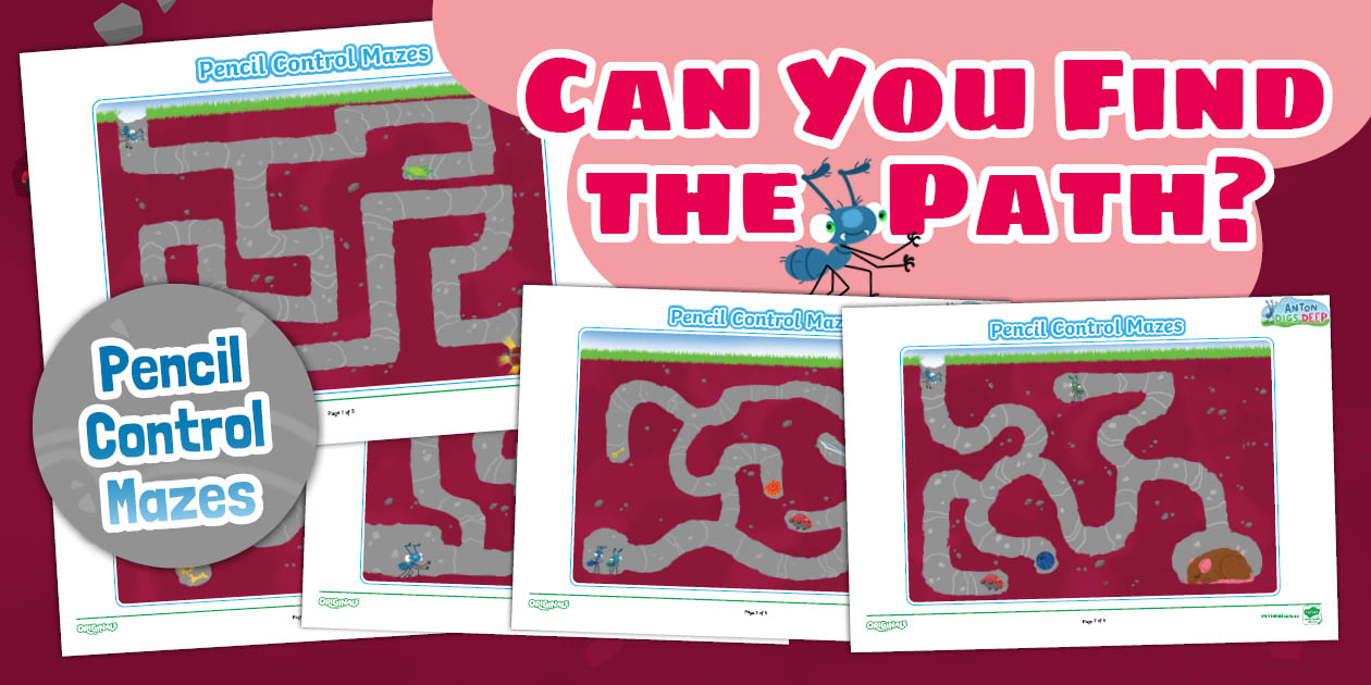 Anton Digs Deep - Pencil Control Mazes