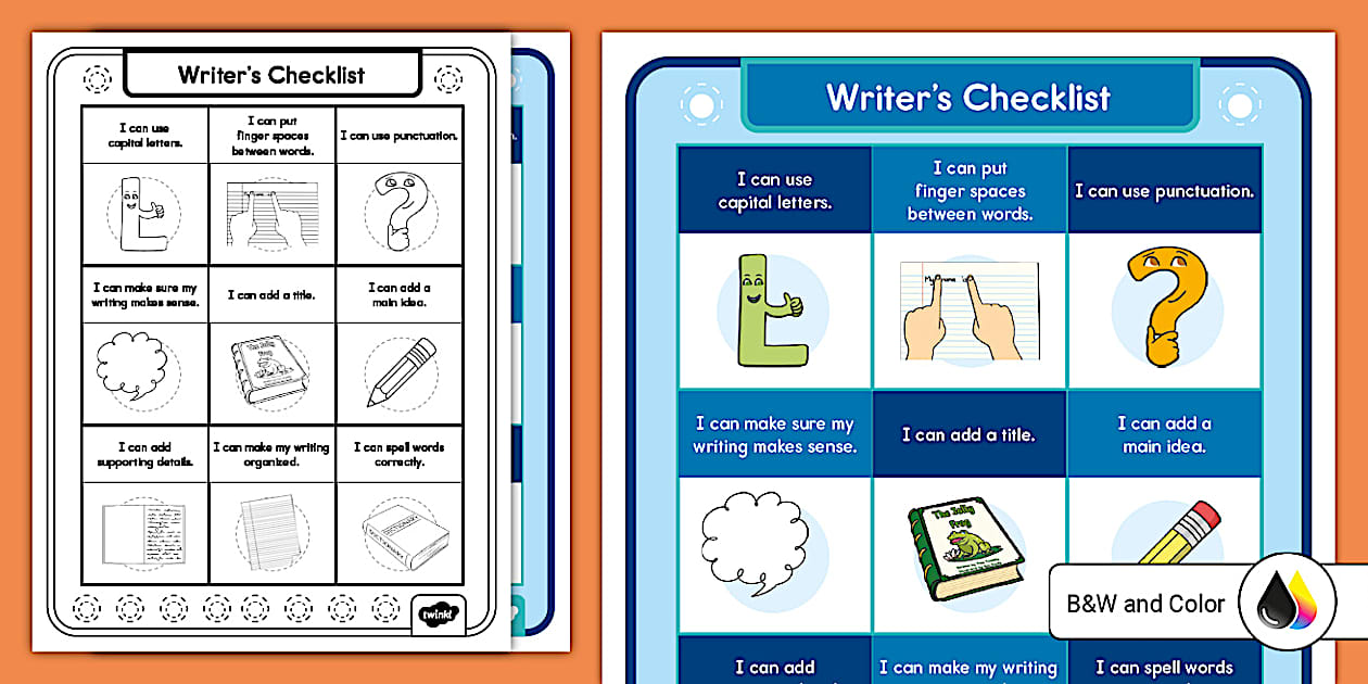 Writer’s Checklist Poster for 1st-2nd Grade (teacher made)
