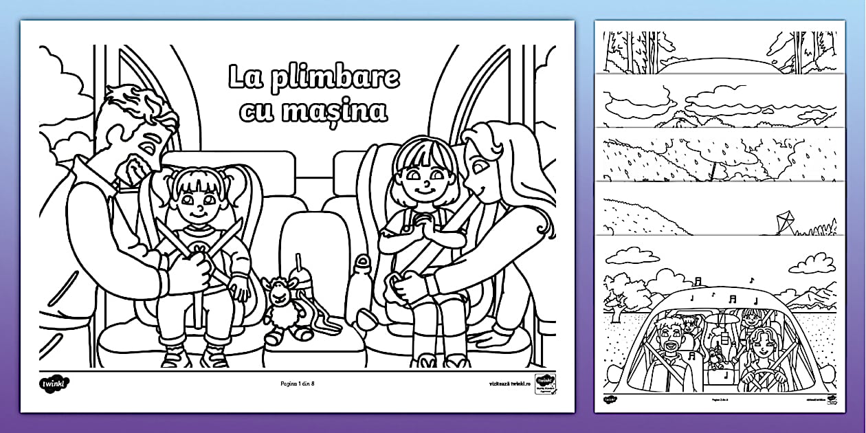La plimbare cu mașina – Desene de colorat (teacher made)