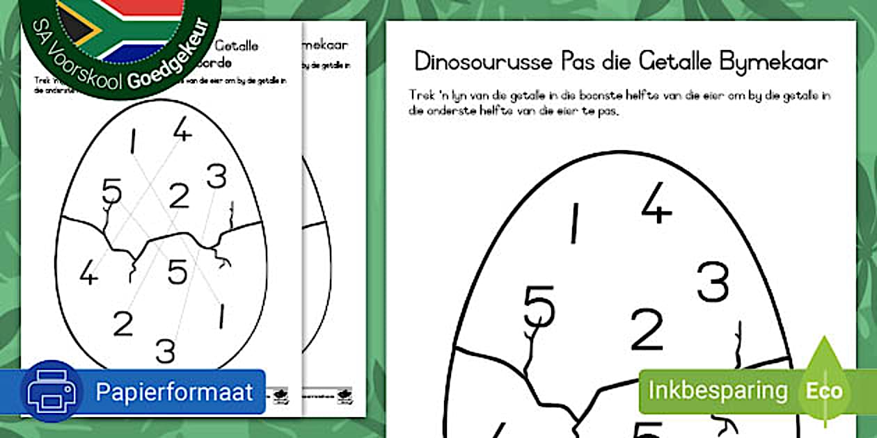 Dinosourusse: Pas die Getalle Bymekaar Aktiwiteit - Twinkl