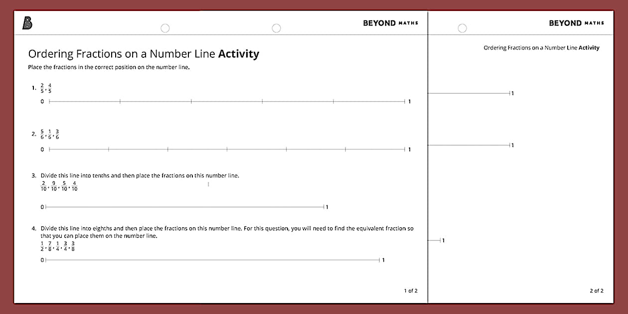 Differentiated Ordering Fractions on a Number Line - Twinkl