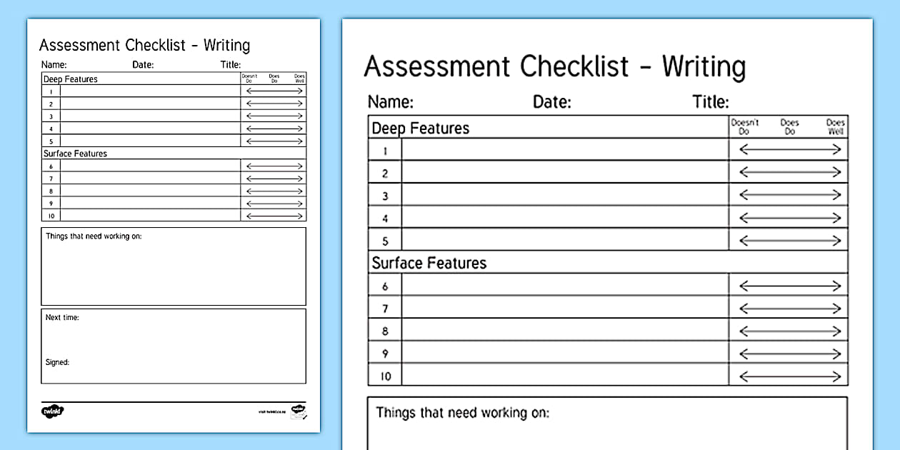 Blank Marking Form for Writing Checklist (teacher made)