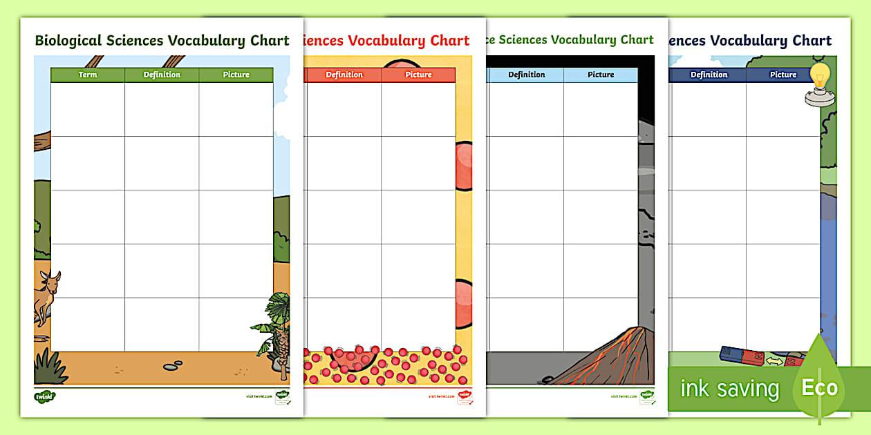 Science Vocabulary Chart Worksheet / Worksheets - Twinkl