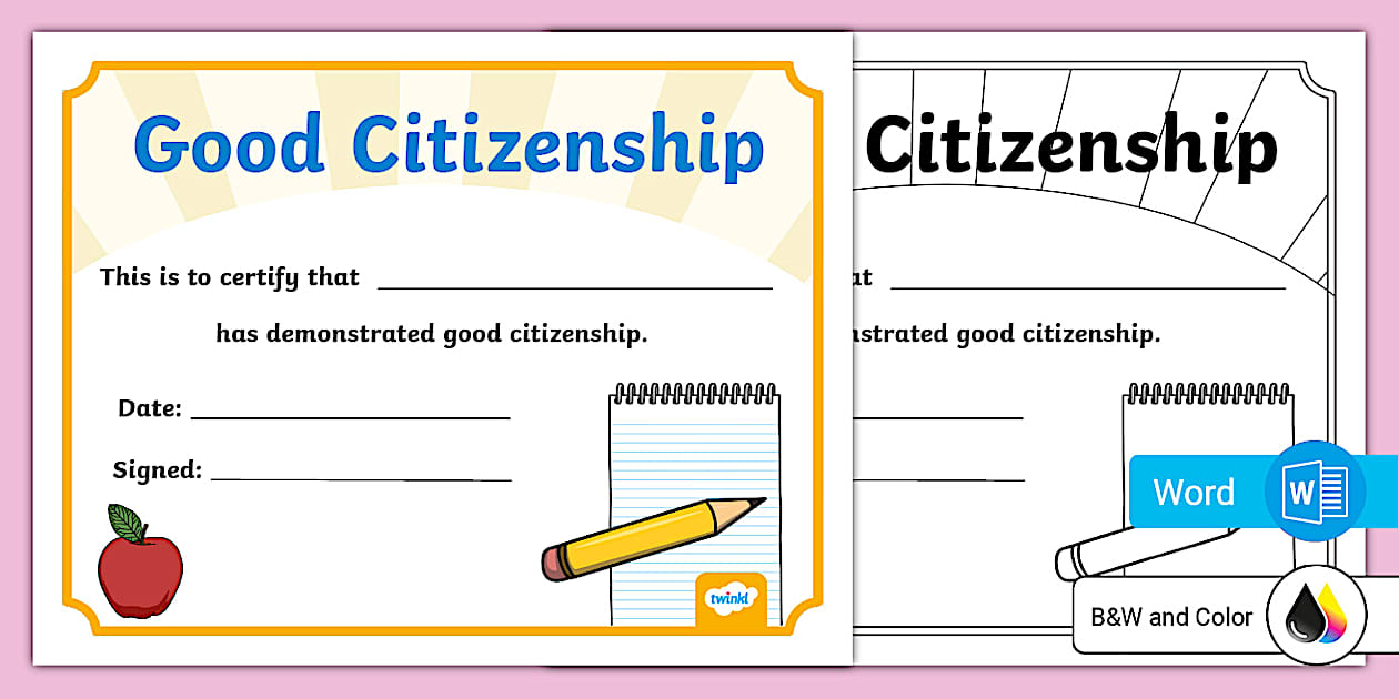 Good Citizenship Award Certificate (Hecho por educadores)