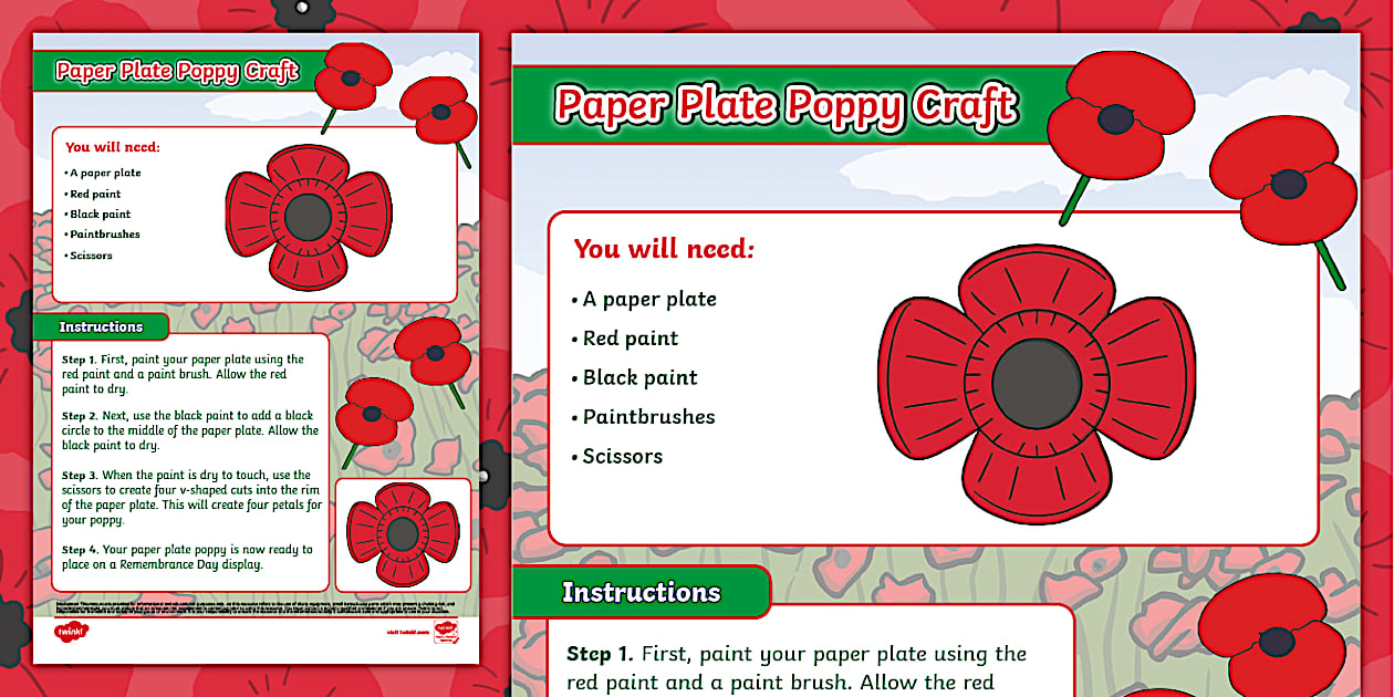 Paper Plate Poppy Craft (Hecho por educadores) - Twinkl