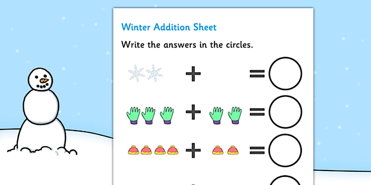 Winter Addition Counting Worksheet / Worksheet - Twinkl