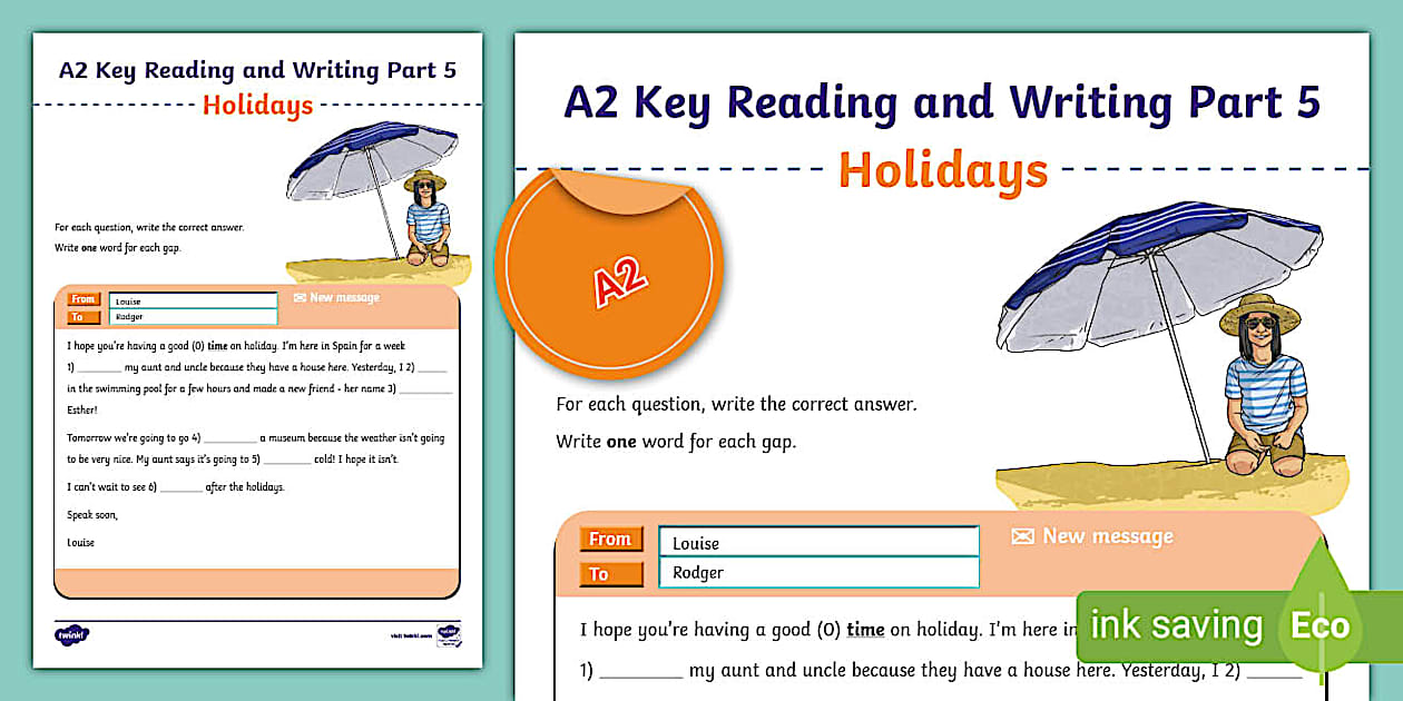 A2 Key (KET) - Reading and Writing Part 5 - Practice Sheet (Holidays)
