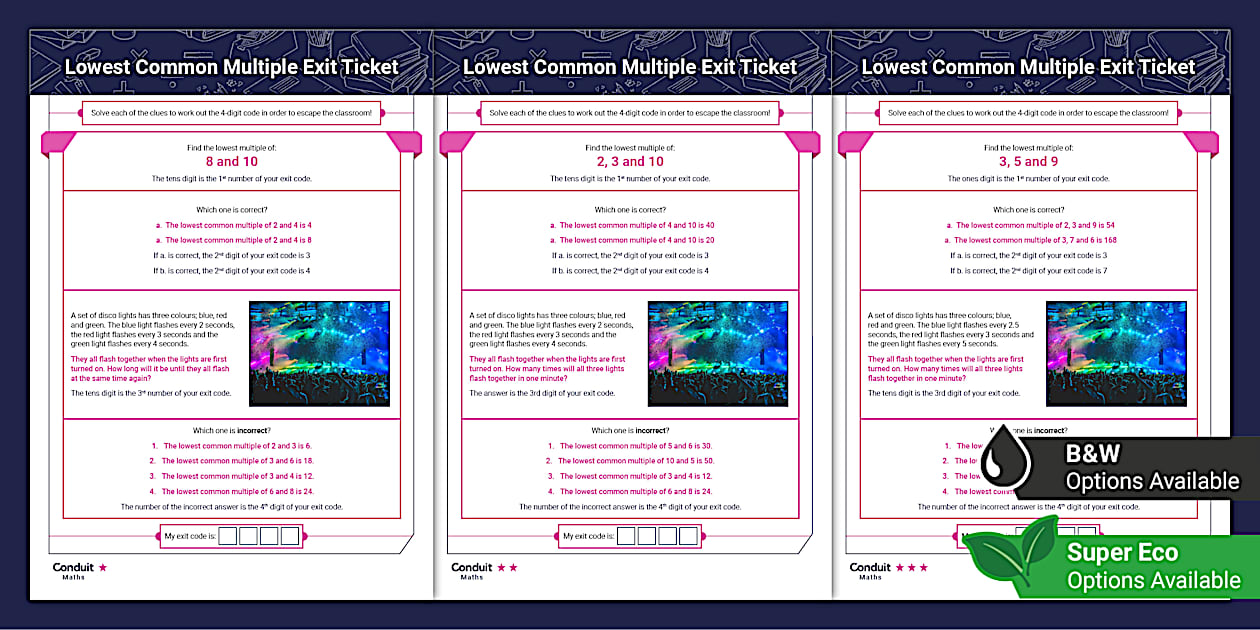 Differentiated Lowest Common Multiple Exit Ticket - Twinkl