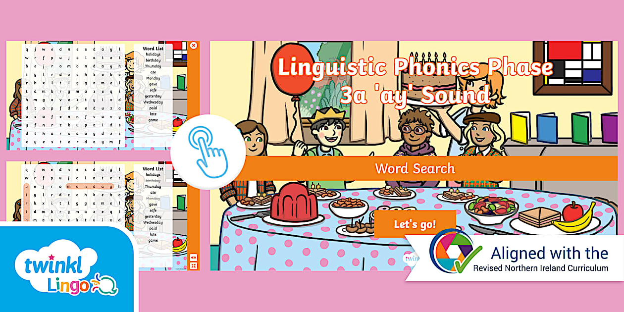 Linguistic Phonics Phase 3a 'ay' Sound Interactive Word Search
