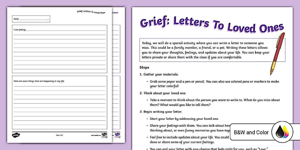Grief: Letters to Loved Ones Activity (teacher made)