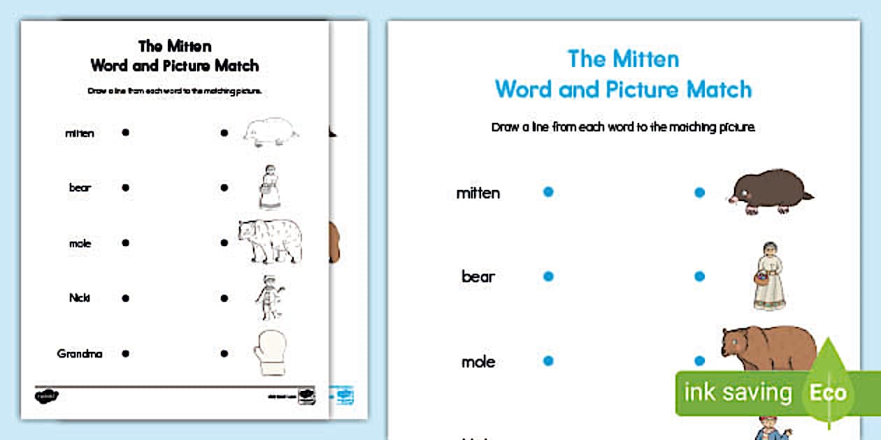 The Mitten Story Word and Picture Match | Easy to Download