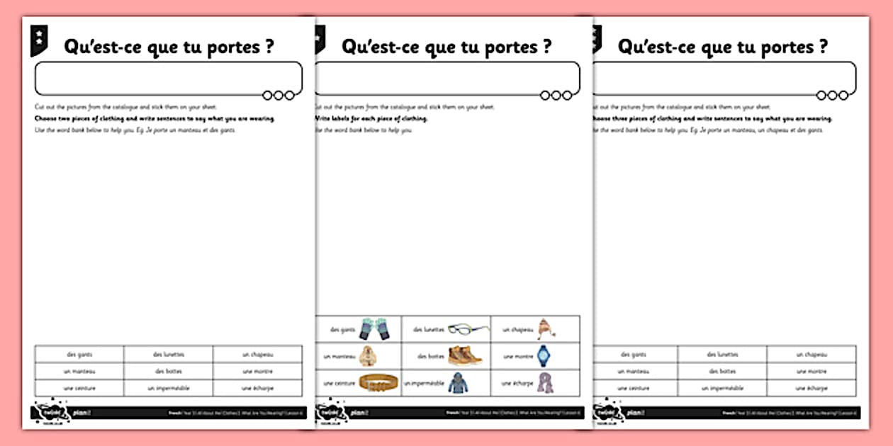 Editable French Worksheet Clothes 2 (teacher made) - Twinkl