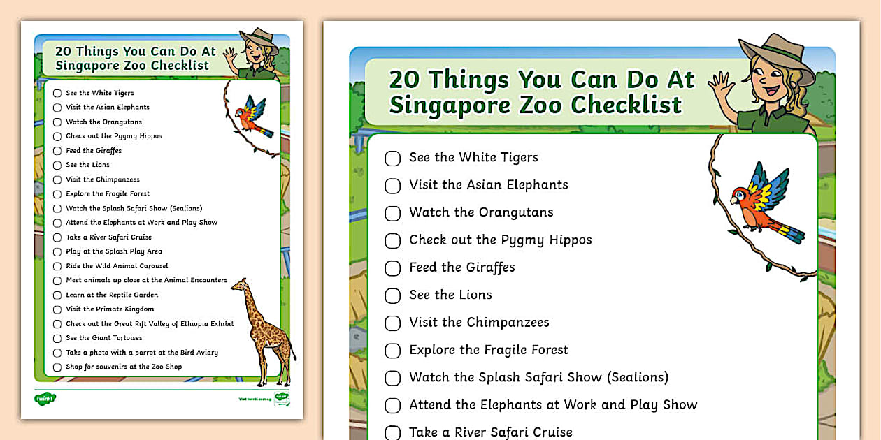 20 Things You Can Do At Singapore Zoo Checklist - Twinkl