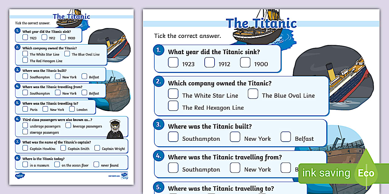 KS1 Titanic Paper Quiz | Twinkl History (professor feito)